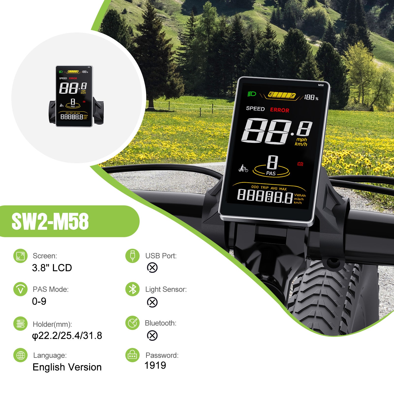 2025 Varstrom E-Bike Display SW2-M58 - 3.8" Full Color LCD Screen eBik